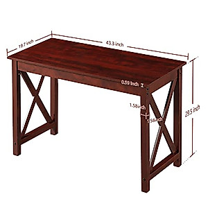 MINOSYS Writing Desk – 43.3” Computer Desk for Home Office, Sturdy Wooden Grain Work Desk with X Frame, Console Table for Living Room, Entryway, Study Room, Sofa, Cherry Color Farmhouse Desk.