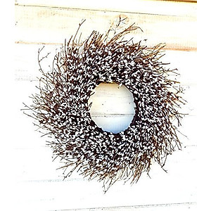 WildRidge Design, Year Round 21" White Berry Twig Wreath, Fall Farmhouse Home Decor, Bohemian Rustic Twig Wreath for Front Doors, Front Porch Holiday Decor, White Christmas Home Decor