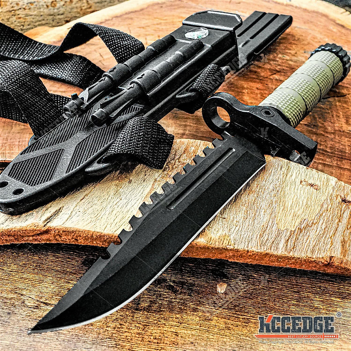 Tactical Knife Hunting Knife Survival Knife 13.75" Fixed Blade Knife With Combat Blade Camping Accessories Camping Gear Survival Kit Survival Gear Tactical Gear 79408 (Olive Green)