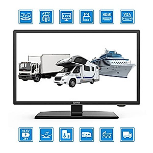 SYLVOX 24 Inch TV 12/24 Volt TV 1080P Full HD RV TV,Built-in DVD Player FM Radio with Base and Digital Noise Reduction Function