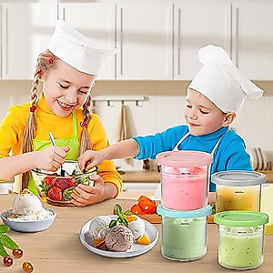 Yammoe Containers Replacement for Ninja Creami Pints and Lids - 4 Pack, 16oz Cup Compatible with NC301 NC300 NC299AMZ Series Ice Cream Maker, BPA Free Dishwasher Safe Leak Proof（with 4Spoon）