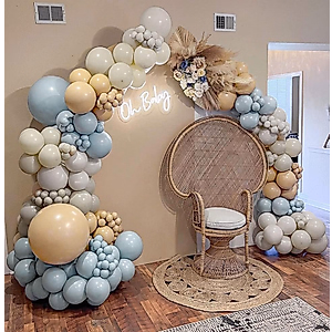 Dusty Blue Brown Balloon Garland Double Stuffed Blue Tan Balloons White Sand Grey Latex Balloons Neutral Balloon Arch Kit For Teddy Bear Baby Shower Boho Birthday Gender Reveal Party Decorations