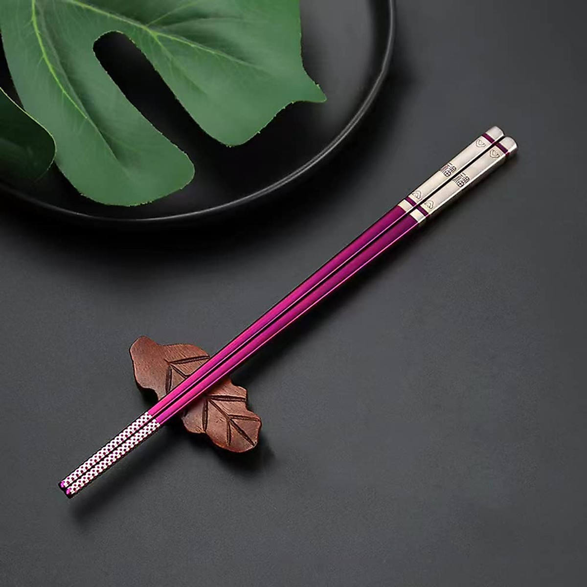 Hvanam 5 PaIrs Color 316 Stainless Steel 18/10 Reusable Chopsticks Set With Case Rainbow Multicolor Non-Slip Chopsticks Black Purple Gold Colored Blue For Dining Sushi Noodle Hot Pot,Dishwasher Safe