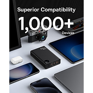 Baseus 140W Portable Charger,24000mAh Laptop Power Bank,3-Port Fast Charging USB C Battery Pack,2 USB-C&1 USB-A,Smart Digital Display Battery Bank for iPhone 15/14/13,Samsung,iPad,MacBook,Dell XPS,HP