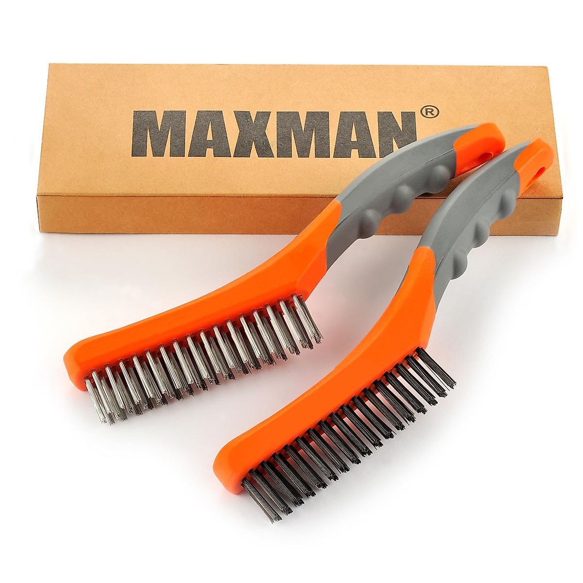 Wire Brush Set,Heavy Duty Carbon Steel and Stainless Steel Wire Scratch Brush for Cleaning Rust with 10" Curved Plastic Handle,2 PCs