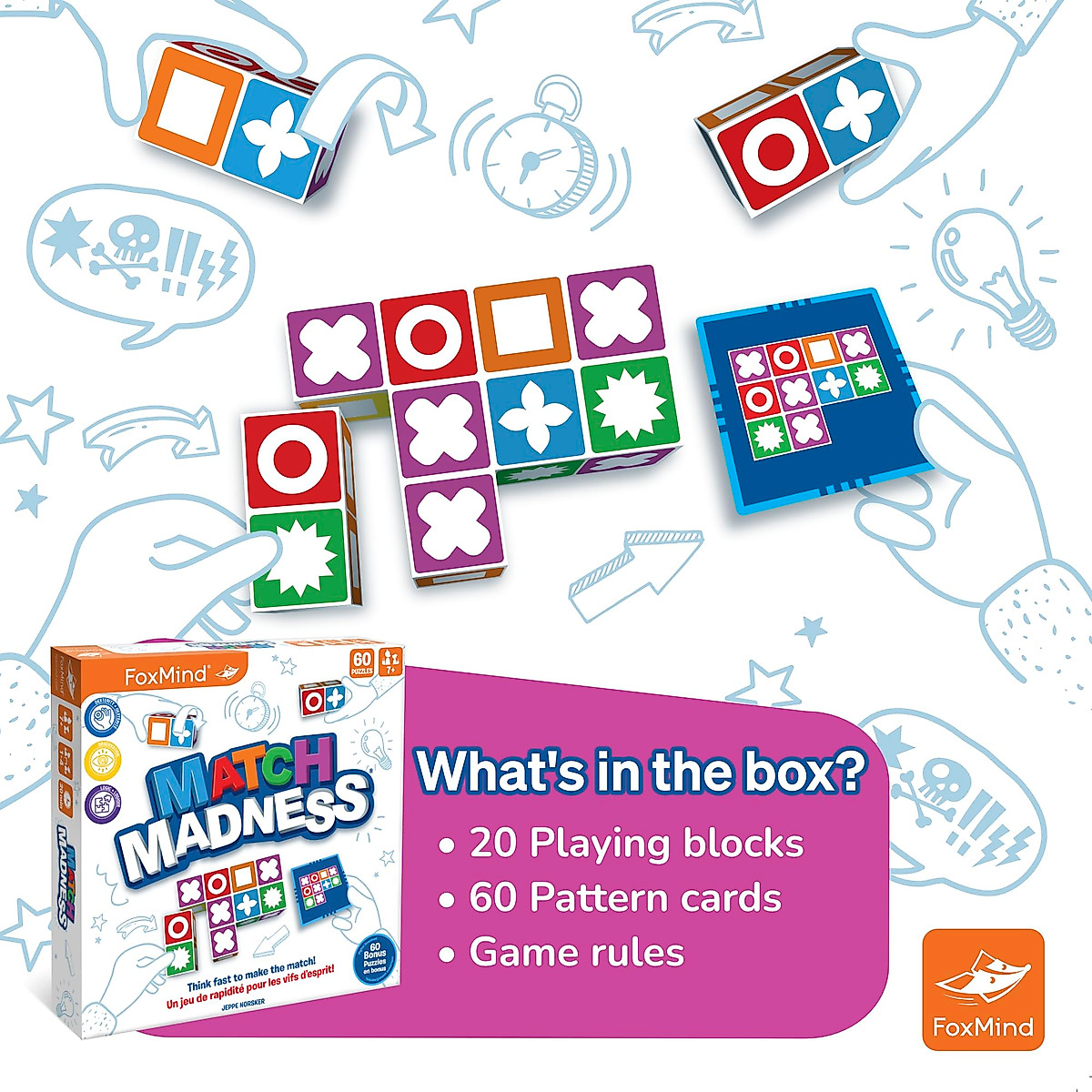 Foxmind Match Madness Board Game, Dual Mode Visual Recognition Matching Board Game, Fast Paced Puzzle Game to Develop Problem Solving Skills, Fun Board Games for Adults and Family