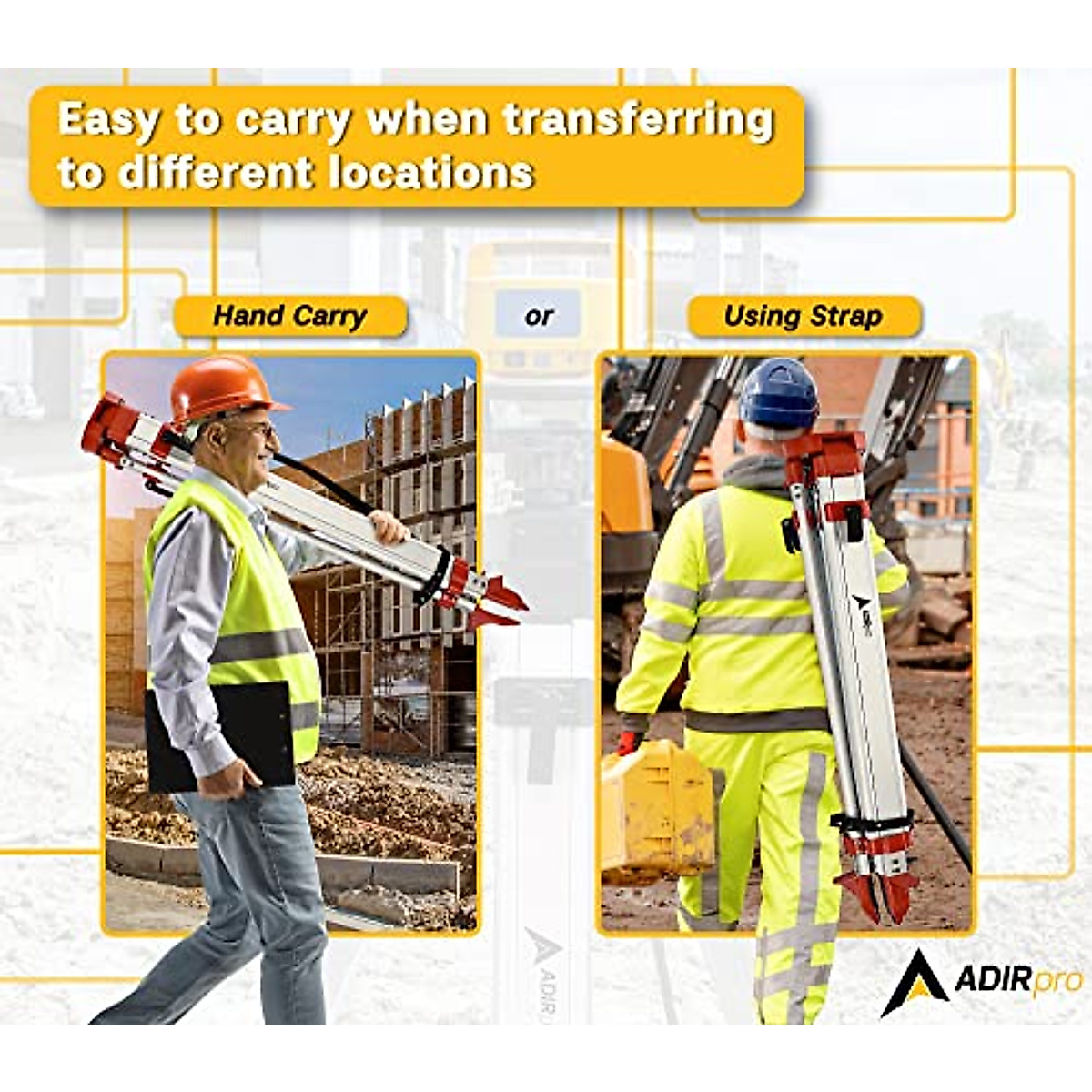 AdirPro Universal Survey Tripod – Aluminum Laser Level Tripod – Transit Level Tripod - Quick Clamp - Heavy Duty Contractor Tripod 5/8” x 11” Thread (Orange)