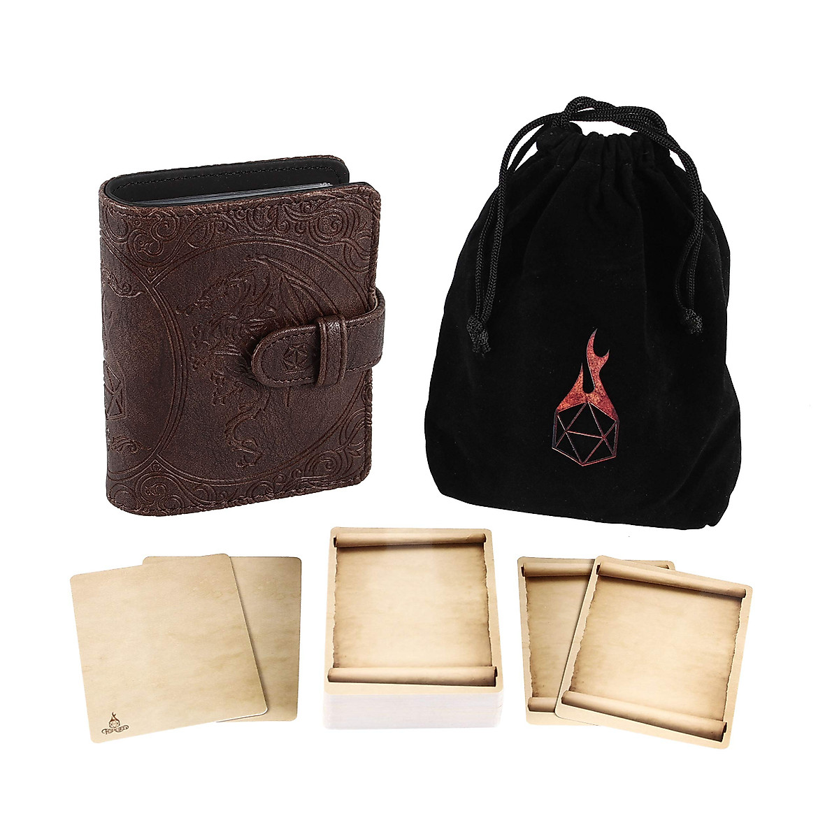 Forged Dice Co. Spellbook of Incantations (Dragon Edition) Spellbook Card Holder & Deck of Dry Erase Cards with Velvet Storage Bag - Storage for D&D Spell Book Monster Magic Item Cards
