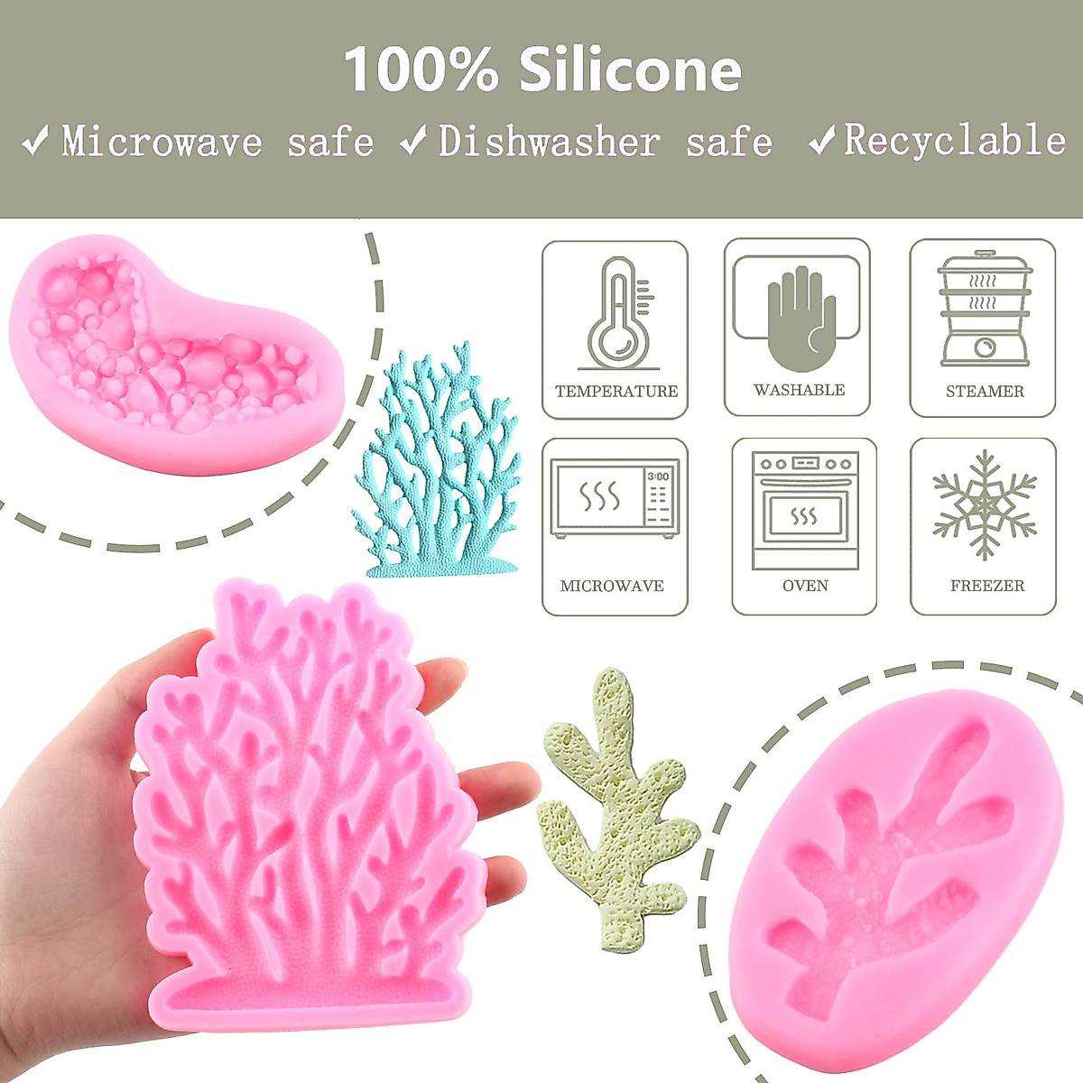 ZiXiang Sea Coral Silicone Molds Seaweed Fondant Mold for Chocolate Candy Cake Decoration Cupcake Topper Polymer Clay Gum Paste Set of 4