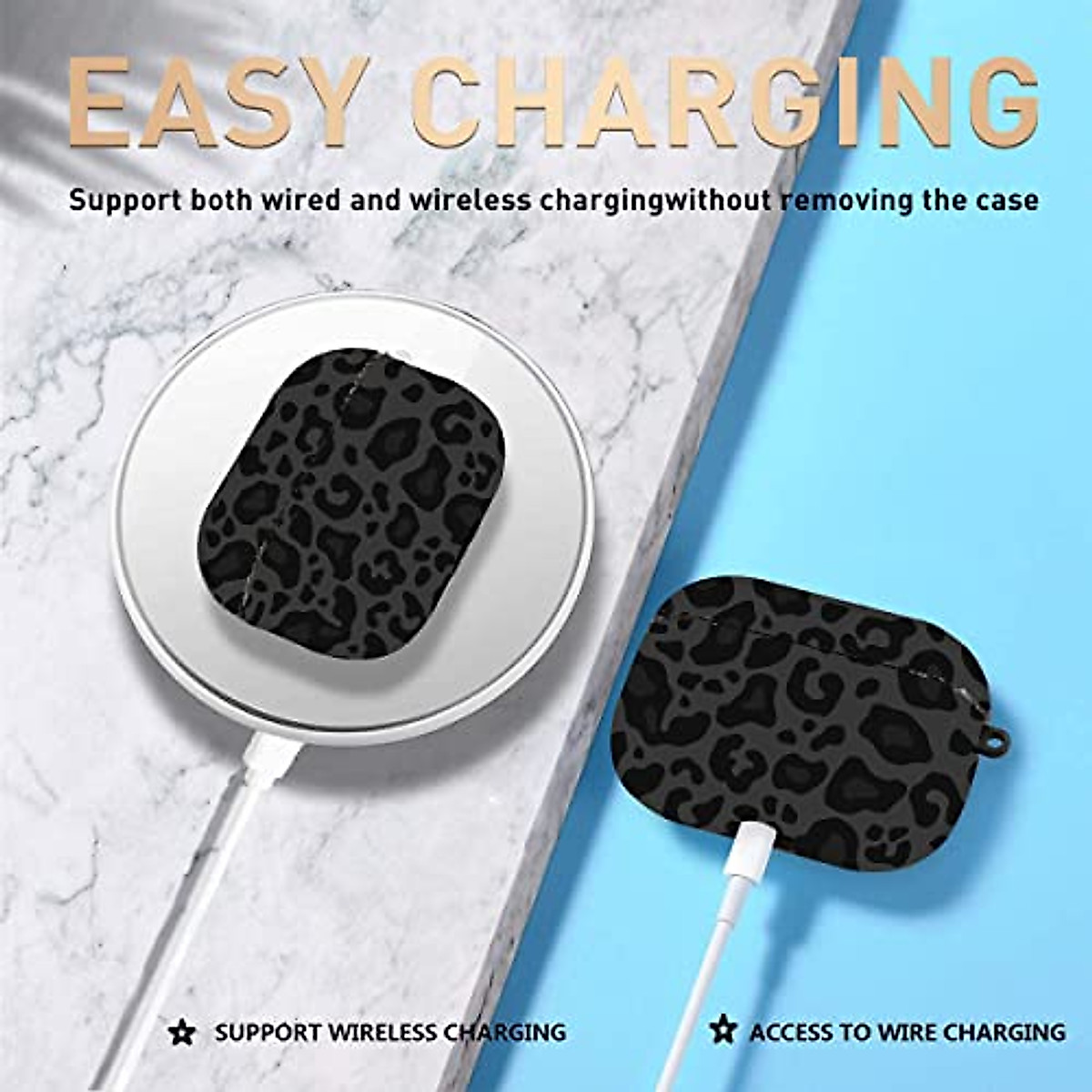 Olytop for Airpods Pro Case Leopard, Cute Air pods Pro Protective Case Cover Printed Hard Skin Women Girl for Apple Airpod Pro Charging Case with Keychain AirPods Pro 2019 Set - Black/Grey Leopard