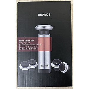 Wine Stoppers EZBASICS Wine Saver Pump with Wine Bottle Stoppers, Stainless Steel Pump + 4 Wine Stoppers¡­