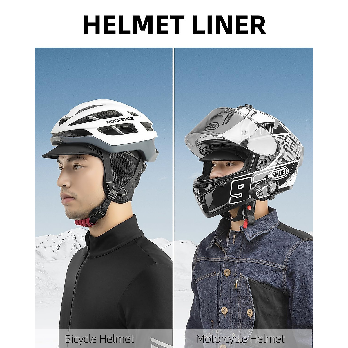 ROCKBROS Winter Cycling Caps for Men Women Windproof Cycling Hat with Sun Visor Under Helmet Liner Black