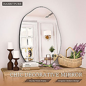 HARRITPURE Irregular Wall Mirror 22"x32" Black Asymmetrical Bathroom Mirror Wood Framed Modern Decorative Vanity Mirrors for Bedroom Living Room Entryway