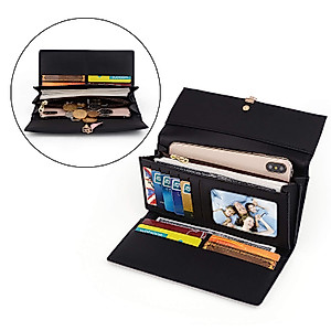 UTO Wallet for Women Leather Vegan Girls Wallet Leaf Pendant Card Holder Phone Checkbook Organizer Zipper Coin Purse