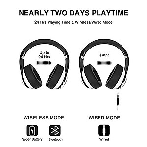 B.U Angry Bear, Bluetooth 5.0 Over Ear Headphones, Wireless/Wired, Built-in Microphone, 7-Color LED Light Display System, Deep Bass, Compatible with Smartphones, Tablets, Computers, and TV. (Black)