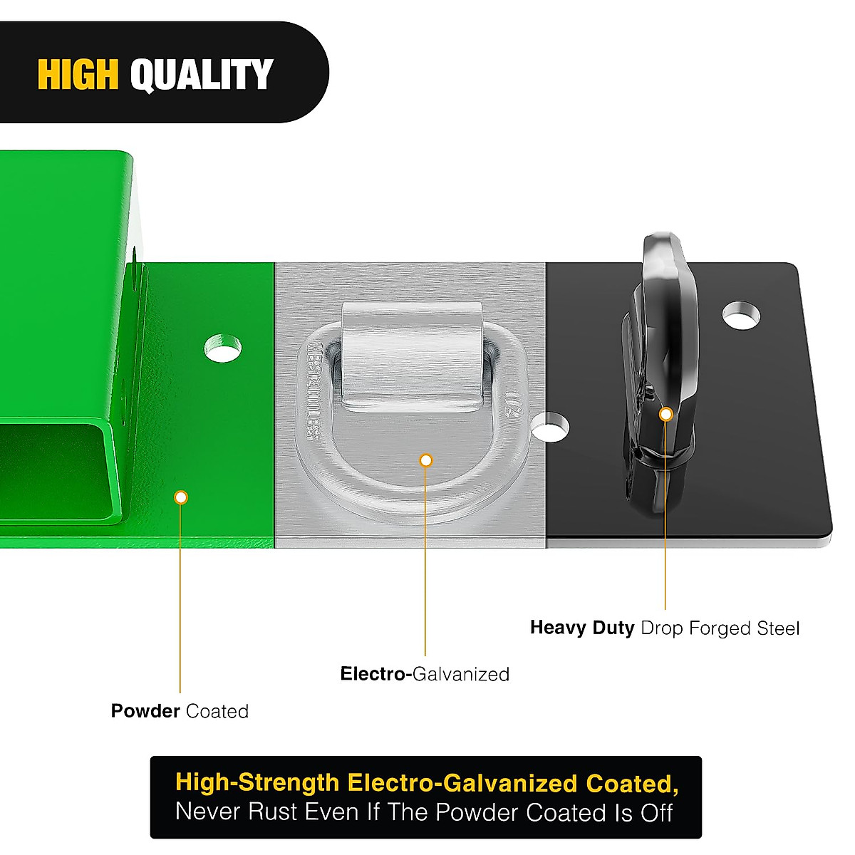 Nilight 3/8" Tractor Bucket Grab Hooks with 1/2" Tie Down Ring and 2" Receiver Grade 70 Grade Forged Steel Bolt-On Grab Hook for John Deere Compact Tractor Bucket RV UTV Truck Max 4700LBS, Green