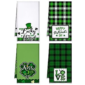 4 Pcs St Patrick's Day Dish Towel Kitchen Towel Absorbent Fast Drying Cloth Decorative St Patrick's Day Gnomes Tea Towels Decorative Dishcloths for Kitchen Bathroom Home, 16 x 24 Inch (Cute Style)