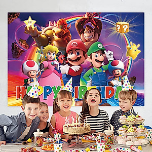 Anime Bros Happy Birthdayy Theme Photography Backdrops,Cake Table Decorations,Kids Birthday Party Banner Decor Supplies,70.8x43.3inch