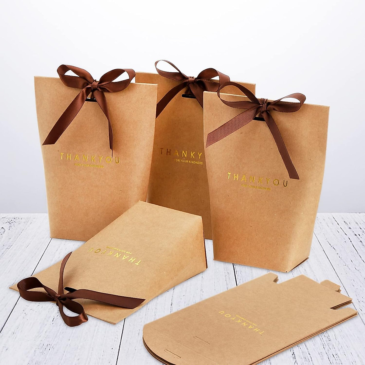 Frcctre 40 Pack Thank You Gift Bags with Ribbons, 3.1"X2.3"X 6.5" Kraft Paper Gift Wrap Boxes Party Favor Treat Bags Goody Bags Candy Cookie Bags for Wedding Bridal Shower Birthday Party