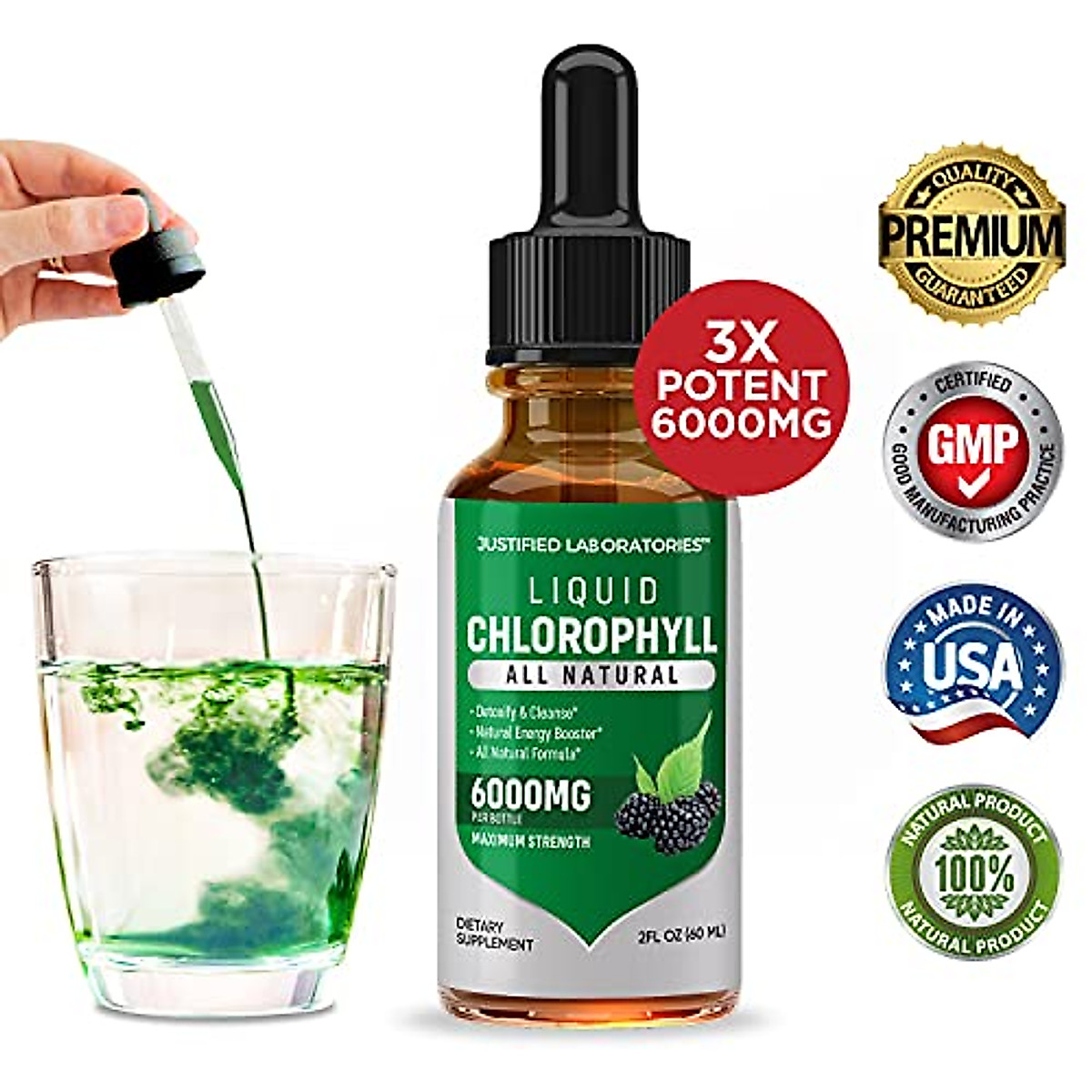 (2 Pack) Liquid Chlorophyll Drops 6000MG Maximum Strength All Natural Green Concentrate Blend Filled with Antioxidants Minerals and Vitamins 2 FL OZ