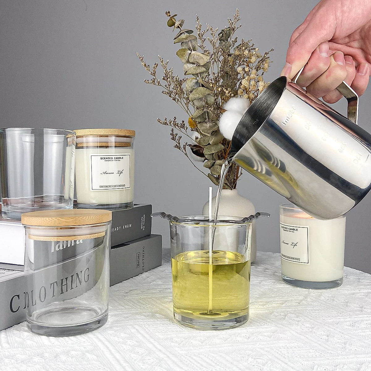 15pack, 7oz Thickened Glass Candle Jars with Bamboo Lids, Clear Candle Containers, Candle Vessels for Hand Candle Making DIY Craft