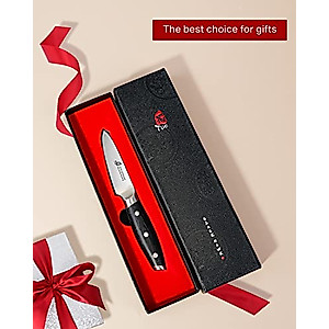 TUO Paring Knife 3.5 inch Fruit Peeling Knife Ultra Sharp Kitchen Chef Knife - German HC Steel Full Tang Pakkawood Handle - BLACK HAWK SERIES with Gift Box