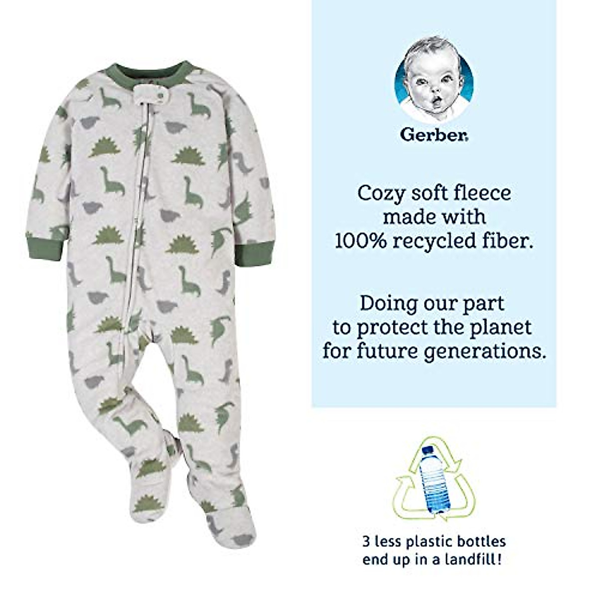 Gerber Baby Boys' Toddler Loose Fit Flame Resistant Fleece Footed Pajamas 2-Pack, Grey Zoo & Rhino, 6-9 Months