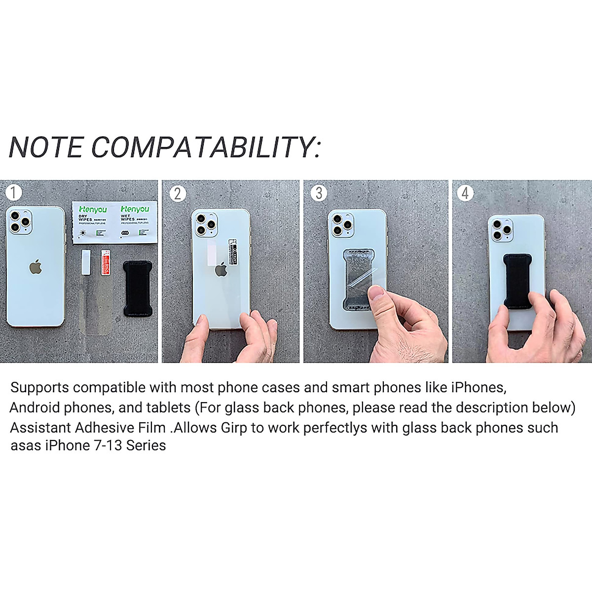 WUOJI Cell Phone Finger Grip Strap Holder for Hand, Finger Strap Phone Holder, New Slim Finger Loop Selfie Grip Compatible with Most Smartphones - 2Pack(Black Darkpurple)