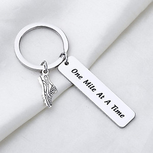 FOTAP Runner Gift One Mile At A Time keychain Runner jewelry Run Gift Marathon Jewelry Runner keychain Marathon gift(One Mile Key)
