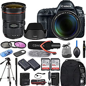 Camera Bundle for Canon EOS 5D Mark IV DSLR Camera w/ 24-70mm USM Lens + Pro Microphone, Backpack, 128GB Memory, Extra Battery + Professional Bundle