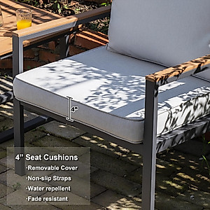 KMX Aluminum Patio Furniture Set, 4-Piece Conversation Sofa Set with High Backrests, Off-White Cushions and a Chic Table - Outdoor Conversation Sofa Set for All-Weather. Easy Install, Rust-Proof