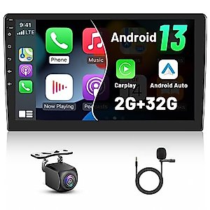 2+32GB 10.1 inch Touchscreen Double Din Car Stereo with Wireless Carplay Android Auto Android 13 Car Radio Support GPS Navigation WiFi Bluetooth EQ Spilt Screen 23 UI Themes