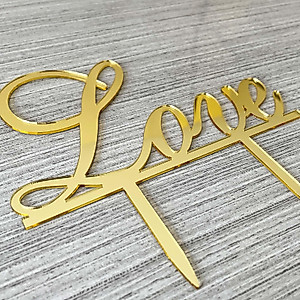 JIEEIN Love Cake Topper - Wedding/Engagement/Bridal Shower/Anniversary/Birthday/Bachelorette/Confession Party Decorations Supplies (Mirror Gold Acrylic)