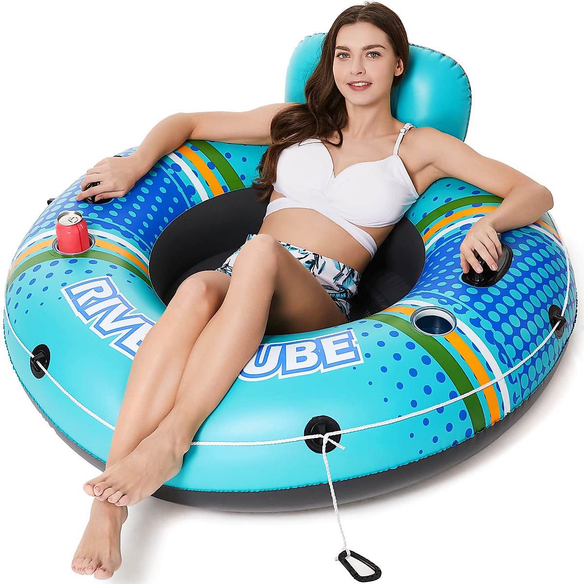 Jasonwell Inflatable River Tube Float - Heavy Duty River Float Pool Floats Lake Premium Water Tubes for Floating Recreational River Raft Lounge Floaties with 2 Cup Holders for Adult