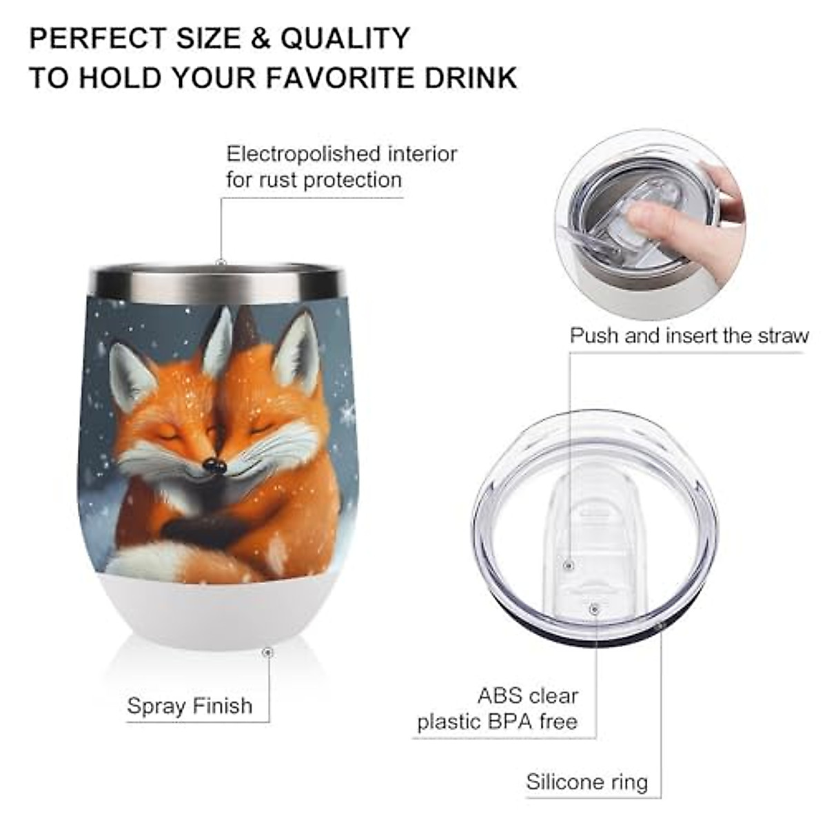 Snowy Fox Insulated Tumbler with Lid Stainless Steel Coffee Mug Cute Wine Tea Water Cup White-style