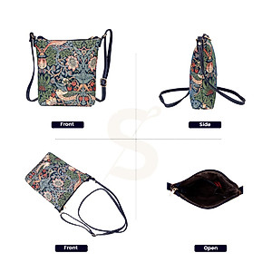Signare Tapestry Small Crossbody Bag Sling Bag for Women with Flower and Bird William Morris Strawberry Thief Blue Design (SLING -STBL)