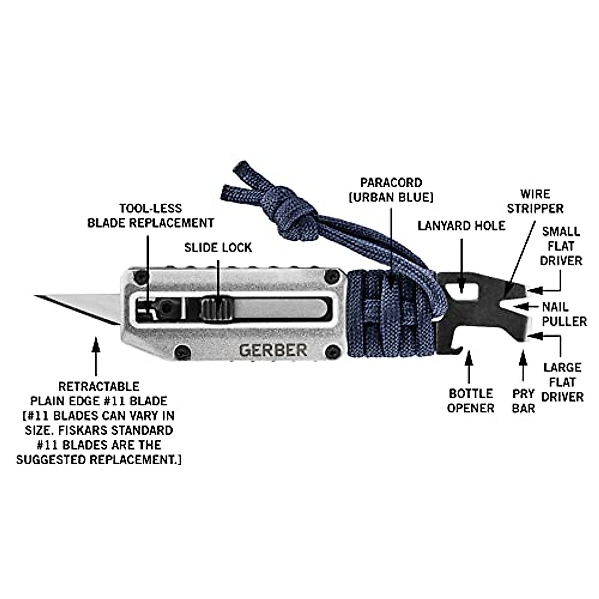 Gerber Gear 31-003741 Prybrid X, Pocket Knife with Utility Knife and Prybar, Urban Blue