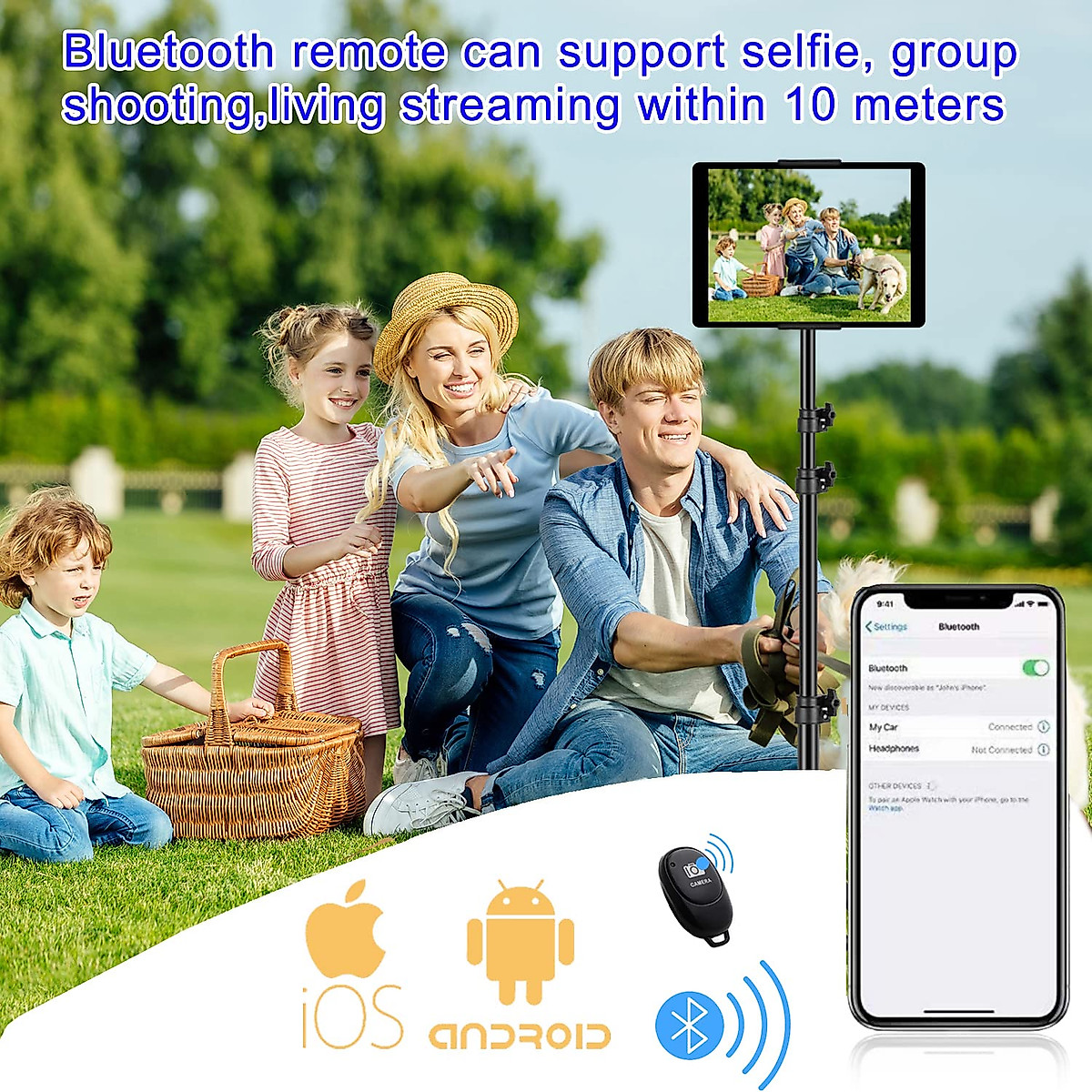 SAMHOUSING Tripod Floor Stand, with 65 inch Height Adjustable Stand Holder & 360° Rotating iPad Tripod Mount for iPad Pro, iPhone, Kindle, and All 4.5-12.9 Inch Tablets