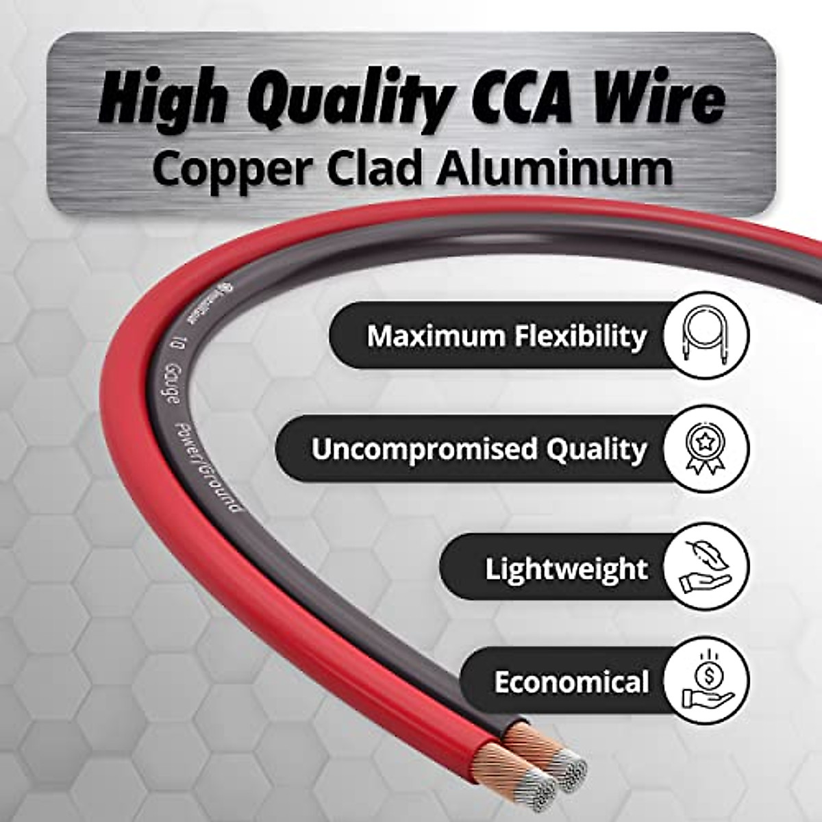 InstallGear 10 Gauge Wire (50ft) Copper Clad Aluminum CAA - Primary Automotive Wire, Car Amplifier Power & Ground Cable, Battery Cable, Car Audio Speaker Stereo, RV Trailer Wiring Welding Cable 10ga