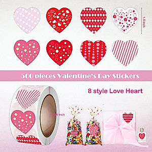 500 Pieces Valentine's Day Heart Stickers- 1.5 in Funky Heart Sticker Self Adhesive Love Heart Stickers for Envelope Valentines Mother's Day Wedding Birthday Party Decoration (8-Style)