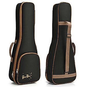 Flexzion Ukulele Gig Bag - Uke Backpack Storage Soft Case Waterproof w/Carrying Handle, Pocket & Adjustable Shoulder Strap, Music Accessories for Concert Tour Travel, Black, 26 in., Tenor