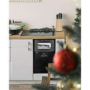 Silonn Commercial Ice Maker Machine, 90LBS/24H with 30lbs Bin, Full Heavy Duty Stainless Steel Construction, Self-Cleaning, Clear Cube for Home Bar, Include Scoop, Connection Hose