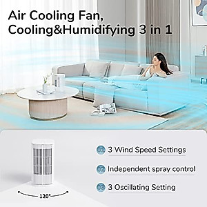JISULIFE Air Water Cooling Fan, Desk Air Conditioner Fan with 3 Speed Setting 3 Oscillation, Personal Air Cooler with 1.1L Water Tank, Evaporative Cooler & Humidifier for Home, Office, Sleep, Exercise