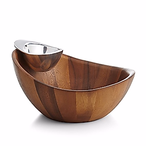 nambe Harmony Chip and Dip Server | Chips and Salsa Serving Dish | Salad Bar Serving Set for A Party | Chilled Dip Serving Bowl | Made of Acacia Wood and Metal Alloy