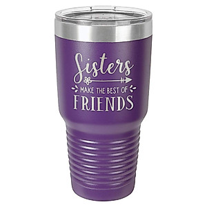 SISTERS MAKE THE BEST OF FRIENDS Purple 30 oz Tumbler With Straw and Slide Top Lid | Stainless Steel Travel Mug | Compare To Yeti Rambler