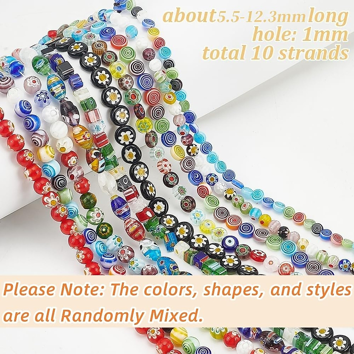 PH PandaHall 10 Strands Assorted Lampwork Beads Random Millefiori Beads Mixed Style Millefiori Lampwork Glass Beads Glass Loose Beads Spacer Beads for Jewelry Making - 13.8"~15.7"