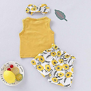 PigMaMa 3 Pcs Infant Baby Girl Sets Sleeveless Tank Tops Flower Pant Headband Outfits Toddler Clothes 18-24 Months