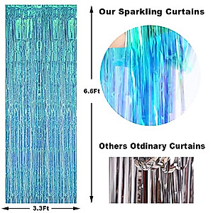 BEAYFILY 3 Pack Fringe Curtains Party Decorations,Tinsel Backdrop Curtains for Parties,Photo Booth Wedding Graduations Birthday Christmas Event Party Supplies (Rainbow Blue)