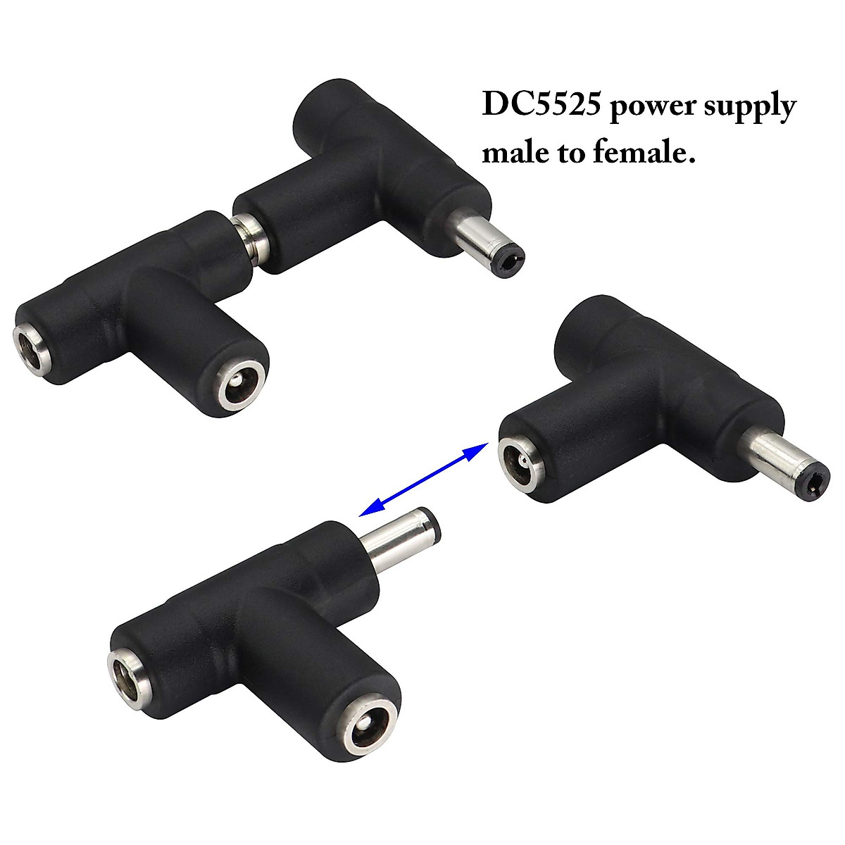 zdyCGTime 90 Degree Angle DC 5525Female to Male&Female Connector Multifunction DC Adapter DC Power Connector DC5.5x2.5mm Jack Coupler Converter for Laptop CCTV Camera Strip Lighting 4 PCS