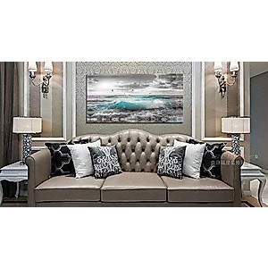 Framed Wall Art Canvas Ocean Decor Beach Theme Bedroom Large Sunset Blue Ocean Waves Seagulls Panels for Interior Bathroom Wall Décor Scenery Bed Dining Room Peel And Stick Decorative 24"x48"